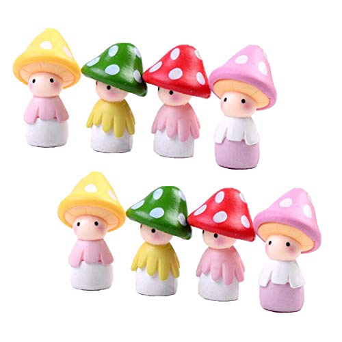 Mushroom Doll Figurines, 8 Pcs Miniature Fairy Garden Micro Landscape Dollhouse Plant Pots Bonsai Craft Decor Outdoor Decoration