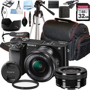 sony a6000 mirrorless digital camera with 16-50mm lens + 32gb card, tripod, case, and more (18pc bundle)