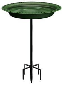 garbuildman upgraded 5-prong base bird bath with metal stake, detachable decoration bowl spa & freestanding birdfeeder for outdoor garden, oval style, green