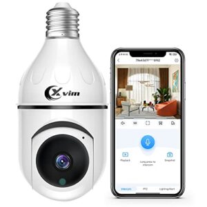 xvim 3mp light bulb security camera, wifi home light bulb camera, 360° degree pan/tilt view night vision, indoor/outdoor, motion detection