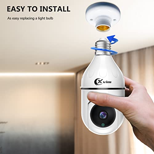 XVIM 3MP Light Bulb Security Camera, WiFi Home Light Bulb Camera, 360° Degree Pan/Tilt View Night Vision, Indoor/Outdoor, Motion Detection