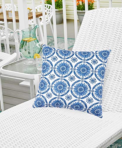 C&F Home Colonial Williamsburg Delft Garden Blue & White Geometric Premium Indoor/Outdoor Pillow Decor Decoration Accent Throw Pillow 18" x 18" Blue