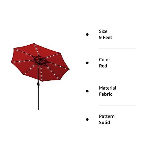 Blissun 9 ft Solar Umbrella 32 LED Lighted Patio Umbrella Table Market Umbrella with Tilt and Crank Outdoor Umbrella for Garden, Deck, Backyard, Pool and Beach (Red)