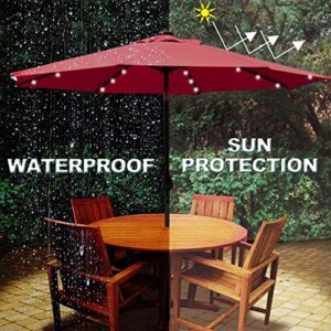 Blissun 9 ft Solar Umbrella 32 LED Lighted Patio Umbrella Table Market Umbrella with Tilt and Crank Outdoor Umbrella for Garden, Deck, Backyard, Pool and Beach (Red)