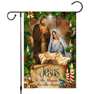 jesus is the reason for the season garden flag clearance, jesus garden flag banner burlap double sided jesus vertical flag for outside, farmhouse yard outdoor christmas decor – 12×18 inch