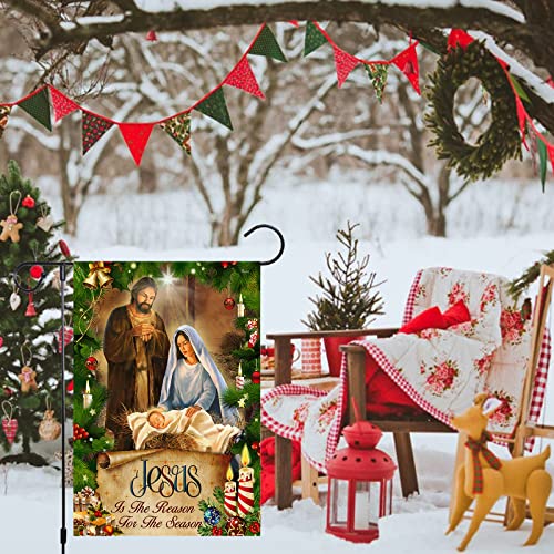 Jesus is The Reason for The Season Garden Flag Clearance, Jesus Garden Flag Banner Burlap Double Sided Jesus Vertical Flag for Outside, Farmhouse Yard Outdoor Christmas Decor - 12x18 inch