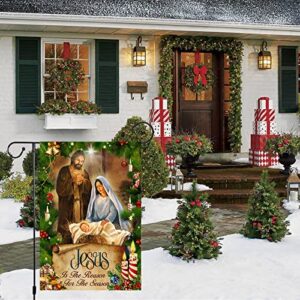 Jesus is The Reason for The Season Garden Flag Clearance, Jesus Garden Flag Banner Burlap Double Sided Jesus Vertical Flag for Outside, Farmhouse Yard Outdoor Christmas Decor - 12x18 inch