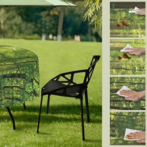 Lirduipu Woodland Pattern Round Outdoor Tablecloth, Outdoor Tablecloth Waterproof Round Tablecloth with Umbrella Hole and Zipper, for Patio Garden Tabletop Decor(60" Round,Green)