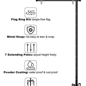 Balie Space 10FT Tall Freestanding Flag Pole for 3x5 Feet American Flag, Adjustable Garden Flagpole Stand with 5 Spikes Base for Outdoor Yard, 10 Feet