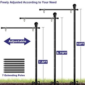 Balie Space 10FT Tall Freestanding Flag Pole for 3x5 Feet American Flag, Adjustable Garden Flagpole Stand with 5 Spikes Base for Outdoor Yard, 10 Feet