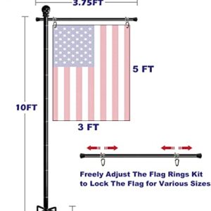 Balie Space 10FT Tall Freestanding Flag Pole for 3x5 Feet American Flag, Adjustable Garden Flagpole Stand with 5 Spikes Base for Outdoor Yard, 10 Feet