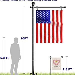 Balie Space 10FT Tall Freestanding Flag Pole for 3x5 Feet American Flag, Adjustable Garden Flagpole Stand with 5 Spikes Base for Outdoor Yard, 10 Feet