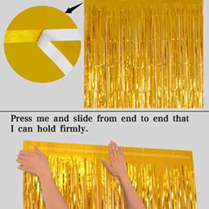 Gold Tinsel Backdrop Party Decorations, Melsan 3.2 x 8 ft Foil Fringe Curtains Party Backdrop for Birthday Party, Anniversary, Graduation, New Year Eve Backdrop Decorations, Pack of 2