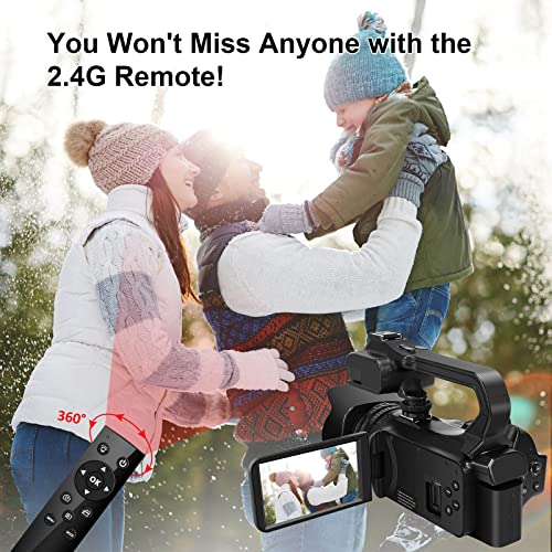 Camcorder Video Camera 4K, Video Camera Auto Focus Vlogging Camera for YouTube 64MP 60FPS WiFi Webcam 4" Touch Screen 18X Digital Zoom with Lens Hood, Stabilizer, Microphone, 64G SD Card, Fill Light