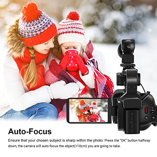 Camcorder Video Camera 4K, Video Camera Auto Focus Vlogging Camera for YouTube 64MP 60FPS WiFi Webcam 4" Touch Screen 18X Digital Zoom with Lens Hood, Stabilizer, Microphone, 64G SD Card, Fill Light