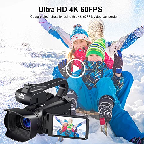 Camcorder Video Camera 4K, Video Camera Auto Focus Vlogging Camera for YouTube 64MP 60FPS WiFi Webcam 4" Touch Screen 18X Digital Zoom with Lens Hood, Stabilizer, Microphone, 64G SD Card, Fill Light