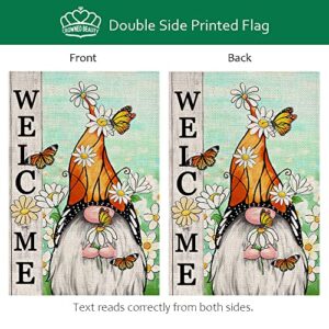 CROWNED BEAUTY Spring Summer Garden Flag Gnome Floral Butterfly Daisy Welcome 12×18 Inch Double Sided Outside Vertical Yard Flag