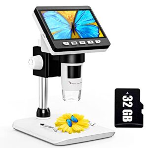 cimelr lcd digital microscope 4.3 inch handheld usb microscope 50x-1000x magnification pcb coin soldering microscope video camera for adults/kids – 8 led lights, sd card included,windows compatible