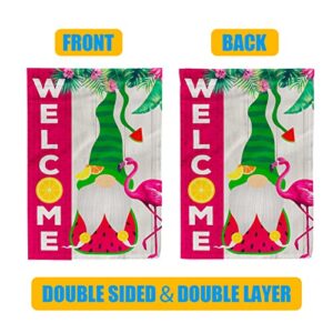 Summer Welcome Gnome Garden Flag 12x18Inch Tropical Double Sided for Yard Outside Decoration