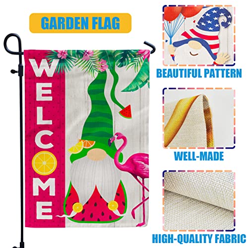 Summer Welcome Gnome Garden Flag 12x18Inch Tropical Double Sided for Yard Outside Decoration