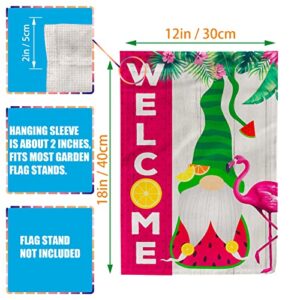 Summer Welcome Gnome Garden Flag 12x18Inch Tropical Double Sided for Yard Outside Decoration