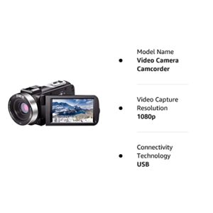 Video Camera Camcorder Full HD 1080P 30FPS 24.0 MP IR Night Vision Vlogging Camera Recorder 3.0 Inch IPS Screen 16X Zoom Camcorders Remote Control with 2 Batteries