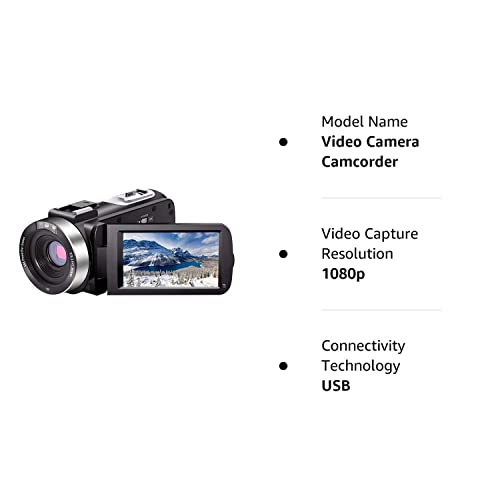 Video Camera Camcorder Full HD 1080P 30FPS 24.0 MP IR Night Vision Vlogging Camera Recorder 3.0 Inch IPS Screen 16X Zoom Camcorders Remote Control with 2 Batteries