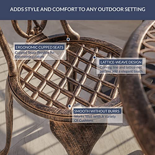 BELLEZE 3 Piece Cast Aluminum Bistro Set, Rust-Resistant Outdoor Patio Metal Bistro Sets Weather Resistant Table and 2 Chairs with Umbrella Hole for Balcony Backyard Garden - Bronze