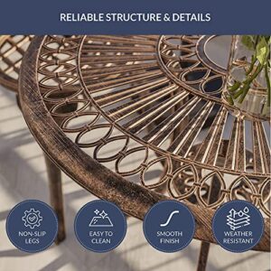 BELLEZE 3 Piece Cast Aluminum Bistro Set, Rust-Resistant Outdoor Patio Metal Bistro Sets Weather Resistant Table and 2 Chairs with Umbrella Hole for Balcony Backyard Garden - Bronze