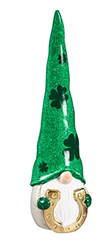 Evergreen 13" H Ceramic St. Patrick's Gnome Garden Statuary, Man Gnome