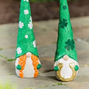 Evergreen 13" H Ceramic St. Patrick's Gnome Garden Statuary, Man Gnome