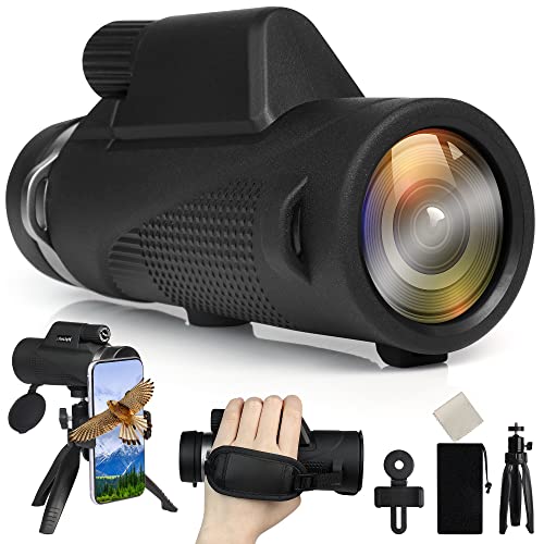 12x55 HD Monocular Telescope with Smartphone Holder, 2023 Waterproof Monocular, Lightweight Monocular for Bird Watching Hunting Camping Travel Star Watching