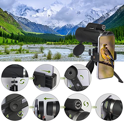 12x55 HD Monocular Telescope with Smartphone Holder, 2023 Waterproof Monocular, Lightweight Monocular for Bird Watching Hunting Camping Travel Star Watching