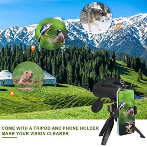 12x55 HD Monocular Telescope with Smartphone Holder, 2023 Waterproof Monocular, Lightweight Monocular for Bird Watching Hunting Camping Travel Star Watching