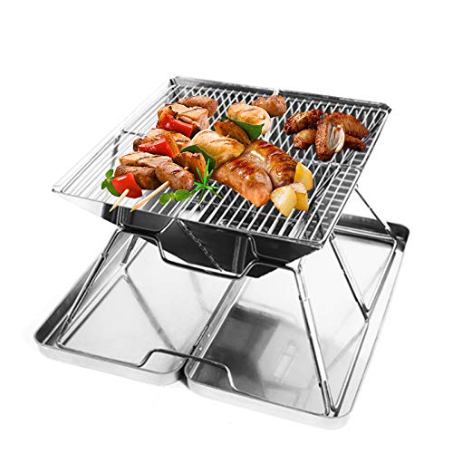 Charcoal Grill Portable Folding Barbecue Grill BBQ Smoker Stainless Steel Durable Tabletop Tool Kits for Outdoor/Garden/Camping/Picnic/Party