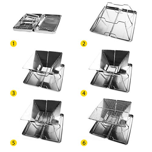 Charcoal Grill Portable Folding Barbecue Grill BBQ Smoker Stainless Steel Durable Tabletop Tool Kits for Outdoor/Garden/Camping/Picnic/Party