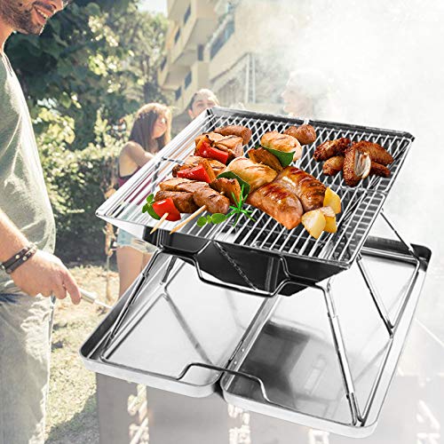 Charcoal Grill Portable Folding Barbecue Grill BBQ Smoker Stainless Steel Durable Tabletop Tool Kits for Outdoor/Garden/Camping/Picnic/Party