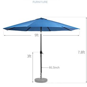 SUNCROWN Outdoor Bar Set 3-Piece Rattan Wicker Patio Furniture, Glass Bar and Two Stools with Cushions and 9 FT Patio Umbrella for Patios, Backyards, Porches, Gardens or Poolside, Sky Blue