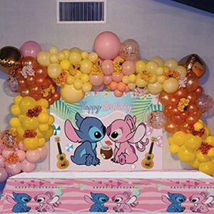 Pink Cartoon Themed Backdrop with Tablecloth 70x42in for Girls Family Birthday Party Decorations Supplies 6x4ft