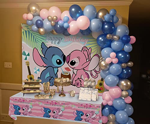 Pink Cartoon Themed Backdrop with Tablecloth 70x42in for Girls Family Birthday Party Decorations Supplies 6x4ft