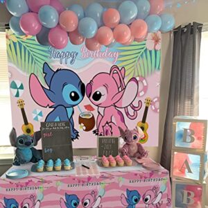 Pink Cartoon Themed Backdrop with Tablecloth 70x42in for Girls Family Birthday Party Decorations Supplies 6x4ft