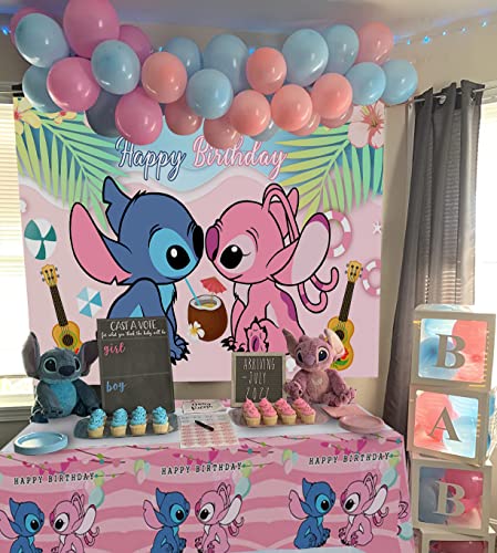 Pink Cartoon Themed Backdrop with Tablecloth 70x42in for Girls Family Birthday Party Decorations Supplies 6x4ft