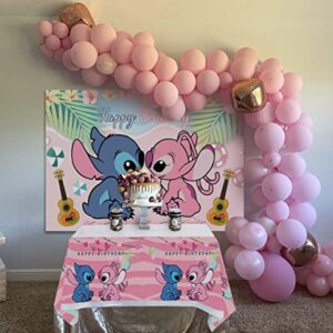 Pink Cartoon Themed Backdrop with Tablecloth 70x42in for Girls Family Birthday Party Decorations Supplies 6x4ft