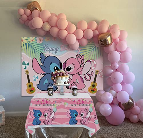 Pink Cartoon Themed Backdrop with Tablecloth 70x42in for Girls Family Birthday Party Decorations Supplies 6x4ft