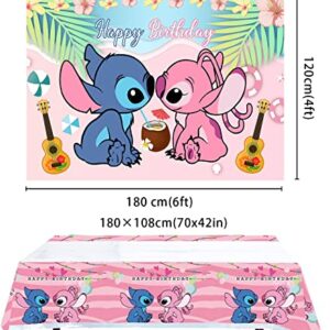 Pink Cartoon Themed Backdrop with Tablecloth 70x42in for Girls Family Birthday Party Decorations Supplies 6x4ft