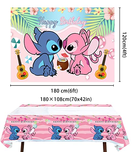 Pink Cartoon Themed Backdrop with Tablecloth 70x42in for Girls Family Birthday Party Decorations Supplies 6x4ft