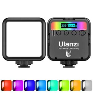 ulanzi vl49 rgb video lights, led camera light 360° full color portable photography lighting w 3 cold shoe, 2000mah rechargeable cri 95+ 2500-9000k dimmable panel lamp support magnetic attraction