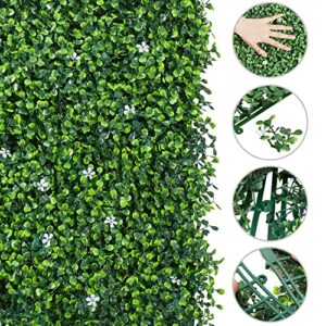 Yaheetech 12PCS 20" X 20" Artificial Boxwood Hedges Panels with Flowers,Topiary Hedge Plant Privacy Hedge Screen UV Protected Grass Backdrop Wall for Indoor Outdoor Garden Fence Backyard Decor