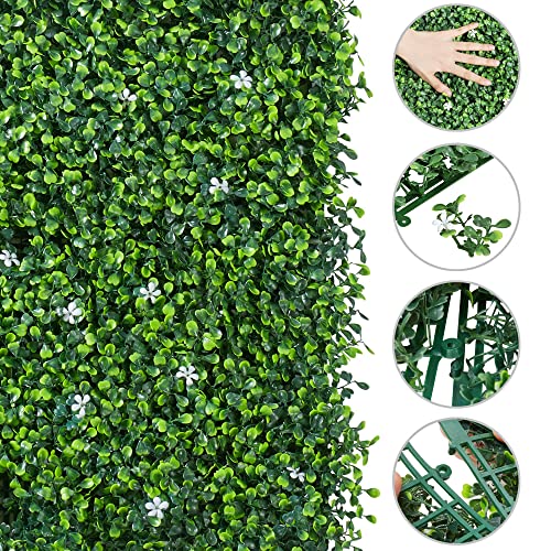 Yaheetech 12PCS 20" X 20" Artificial Boxwood Hedges Panels with Flowers,Topiary Hedge Plant Privacy Hedge Screen UV Protected Grass Backdrop Wall for Indoor Outdoor Garden Fence Backyard Decor