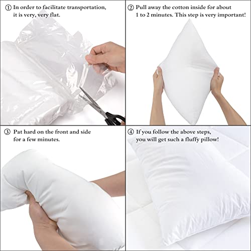 Fixwal 12 x 20 Outdoor Pillow Inserts Set of 4, Waterproof Decorative Throw Pillows Insert, Square Lumbar Pillow for Bed, Sofa, Chair, Patio, Living Room, Garden ( White )